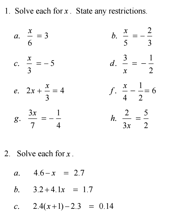 Solved 1. Solve each for x. State any restrictions. a. 6x=3 | Chegg.com