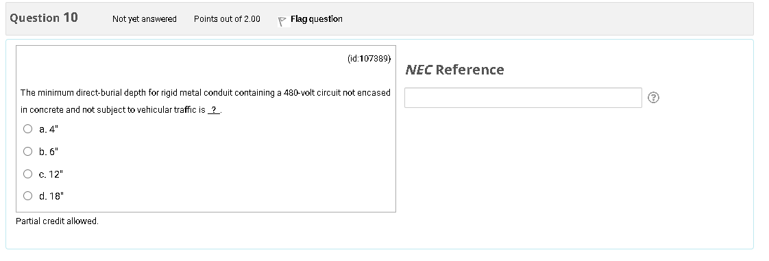 Solved NEC Reference The minimum direct-burial depth for | Chegg.com