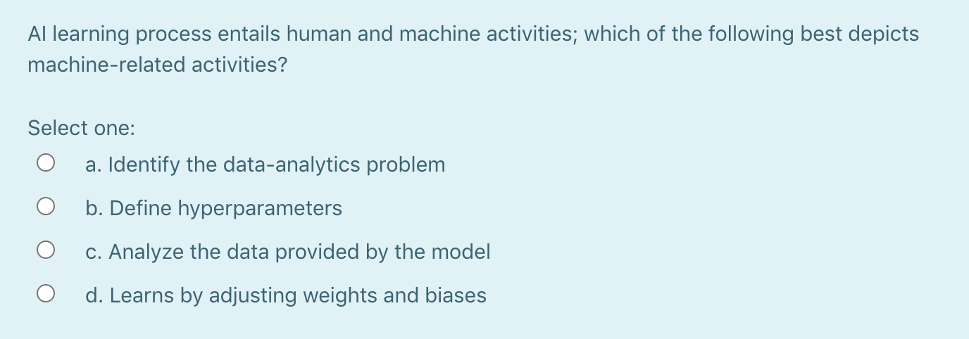 Solved Al learning process entails human and machine | Chegg.com