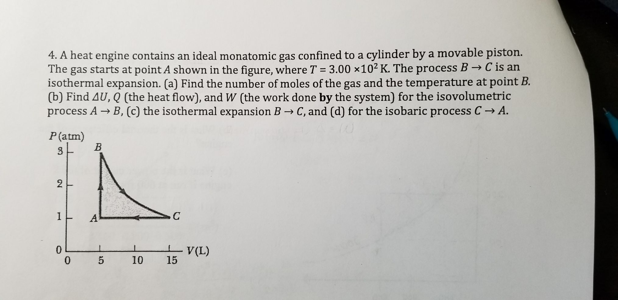 Solved 4. A heat engine contains an ideal monatomic gas | Chegg.com