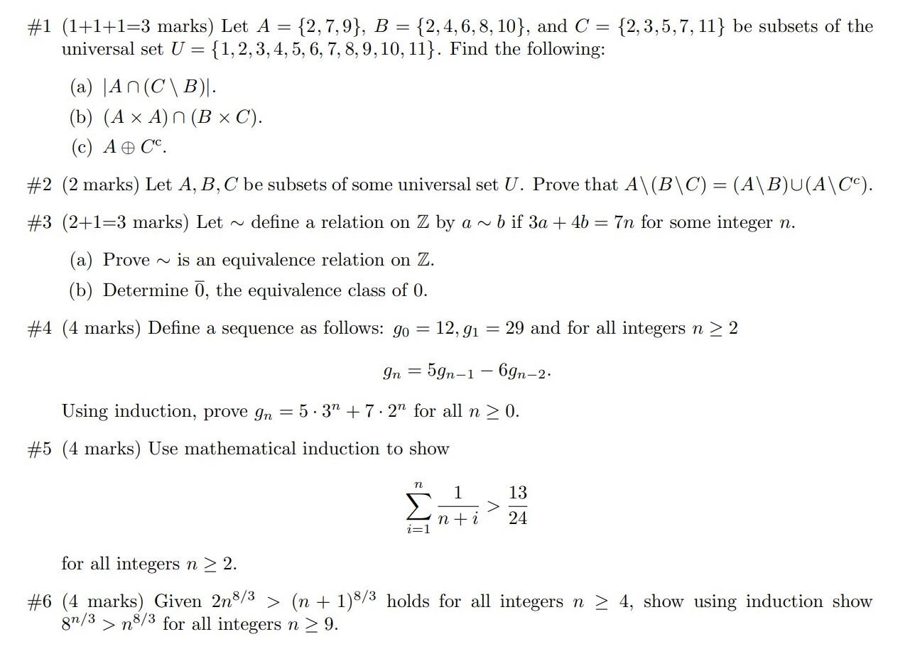 Solved #2 Let A, B, C be subsets of some universal set U. | Chegg.com