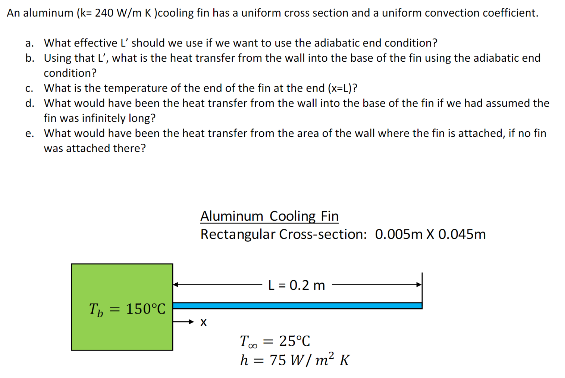 Solved An aluminum ( k=240 W/mK ) cooling fin has a uniform | Chegg.com
