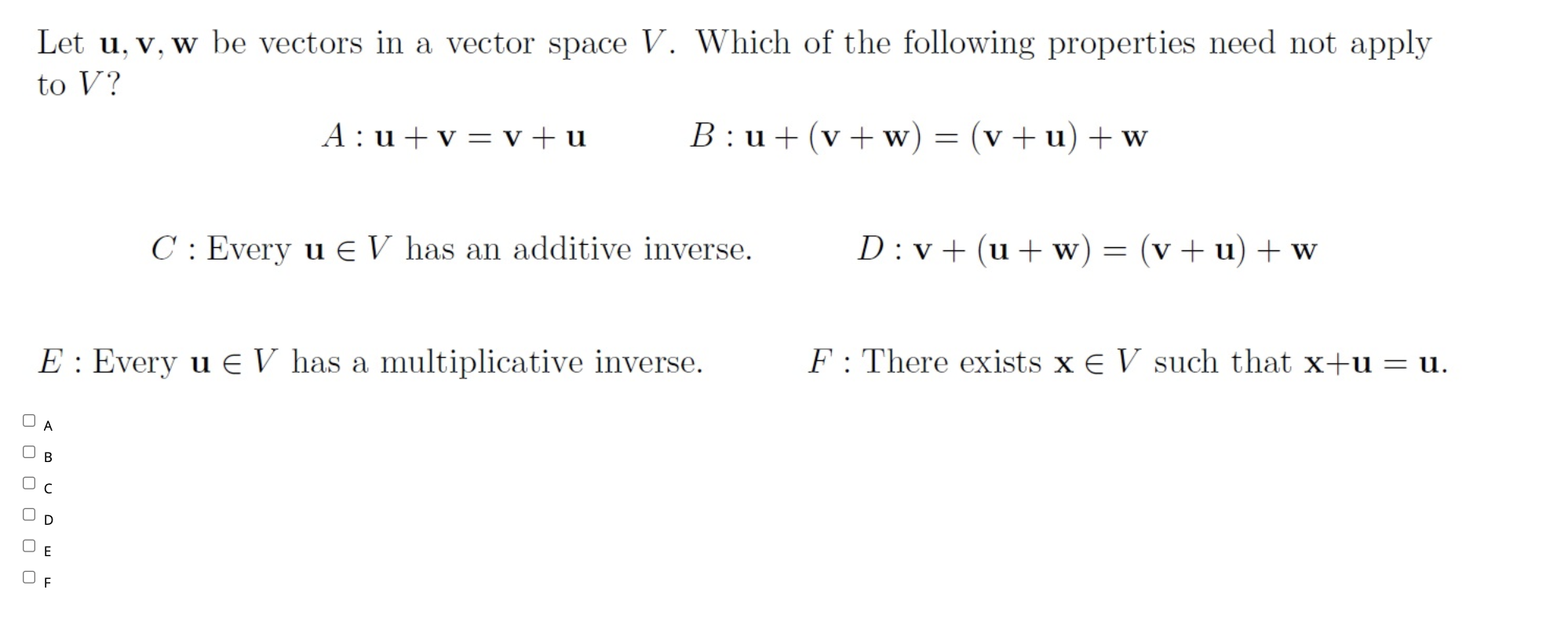 Solved Let u,v,w be vectors in a vector space V. Which of | Chegg.com