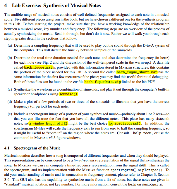 4 Lab Exercise: Synthesis of Musical Notes The | Chegg.com