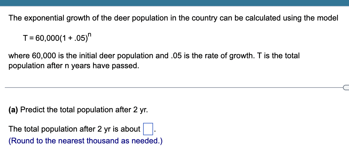 Solved The exponential growth of the deer population in the | Chegg.com