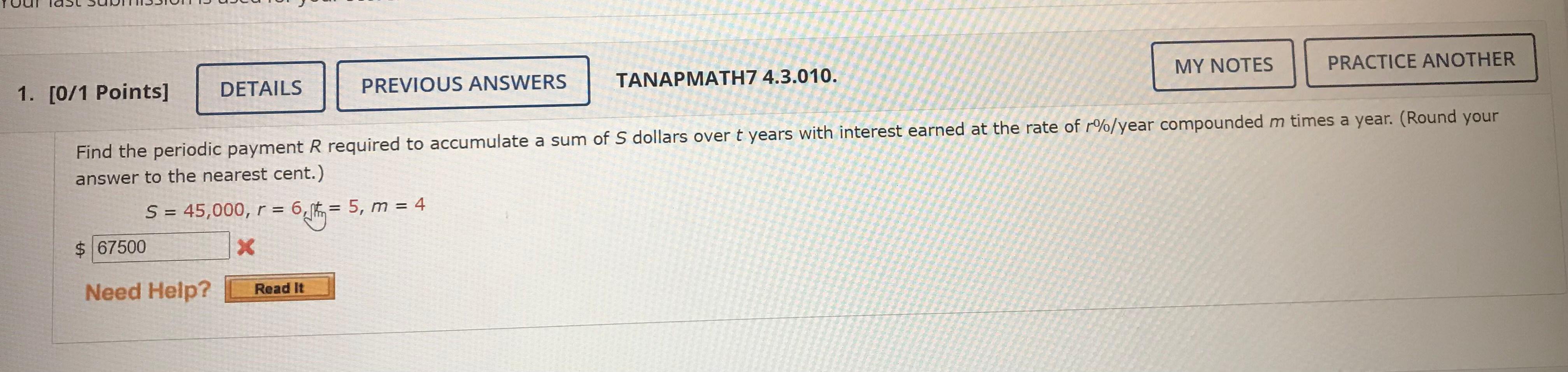 Solved MY NOTES PRACTICE ANOTHER PREVIOUS ANSWERS TANAPMATH7 | Chegg.com