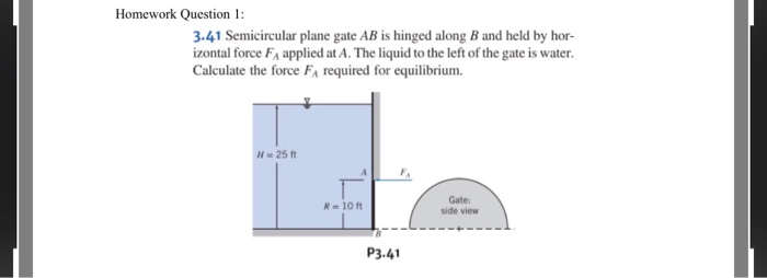 Solved Semicircular plane gate AB is hinged along B and held | Chegg.com