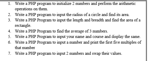 Solved 1. Write a PHP program to initialize 2 numbers and | Chegg.com