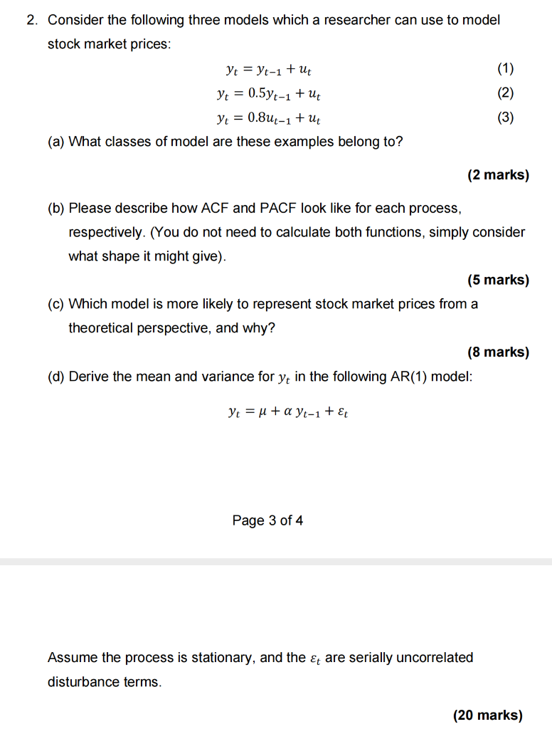 Solved 2. Consider the following three models which a | Chegg.com