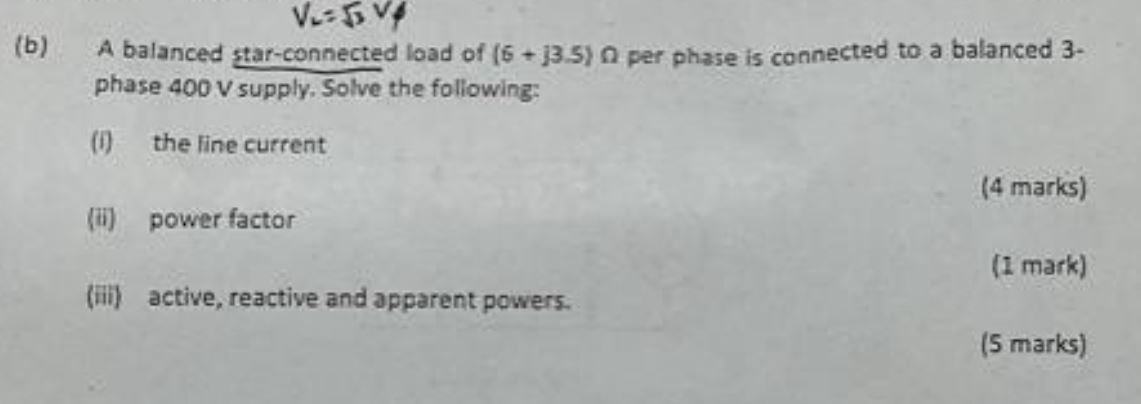 Solved b) A balanced star-connected load of (5+13.5)∩ per | Chegg.com Solved b) A balanced star-connected load of (5+13.5)∩ per | Chegg.com