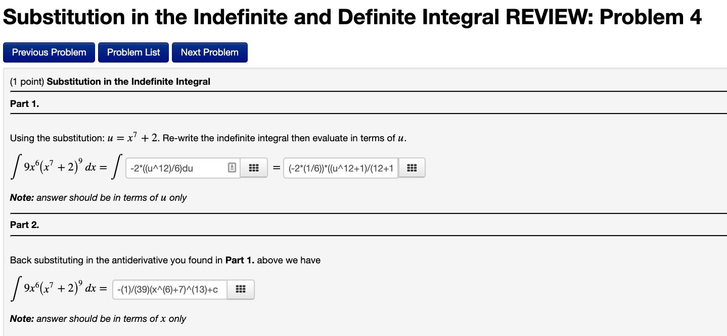 Solved Substitution in the Indefinite and Definite Integral | Chegg.com
