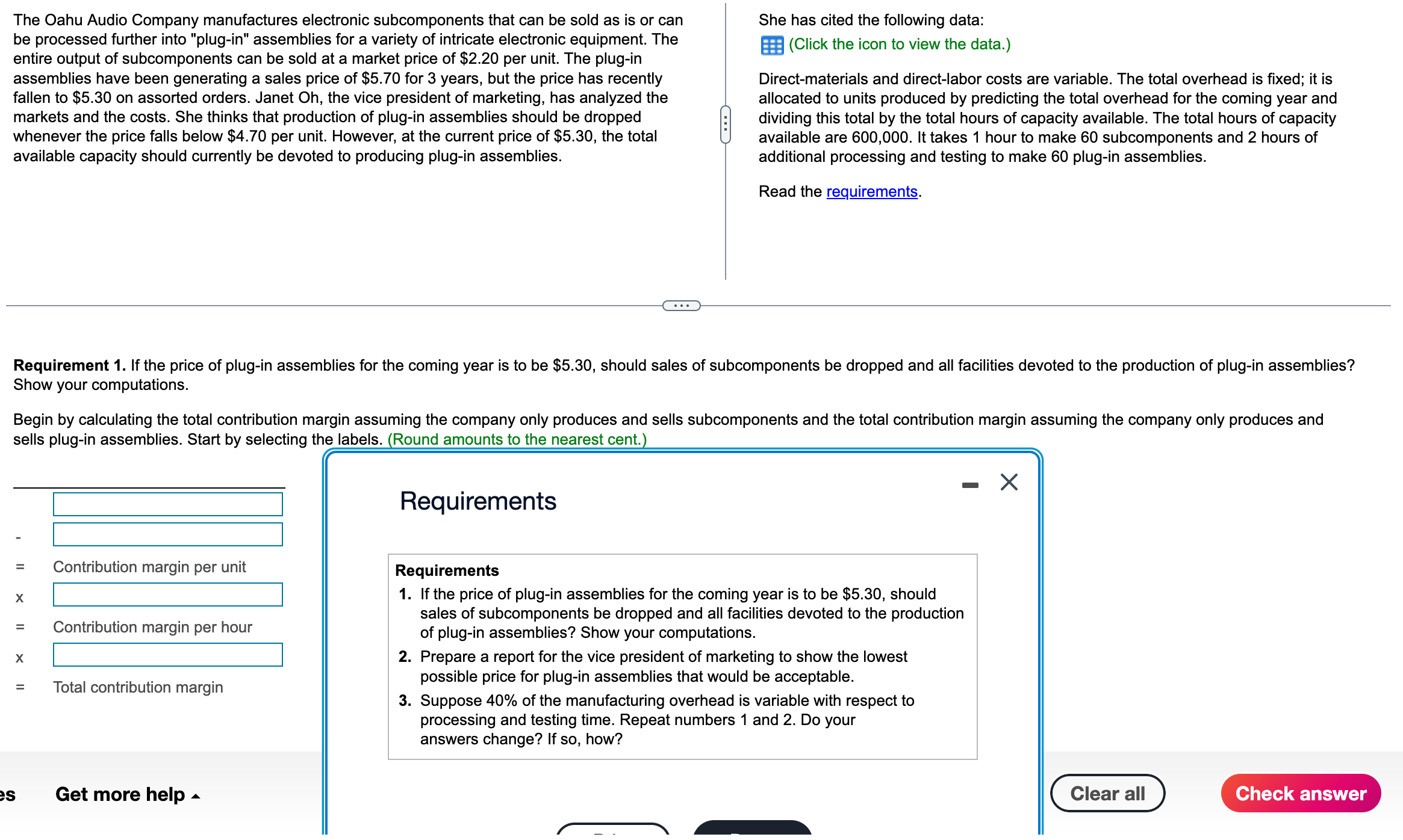 Solved The Oahu Audio Company manufactures electronic | Chegg.com