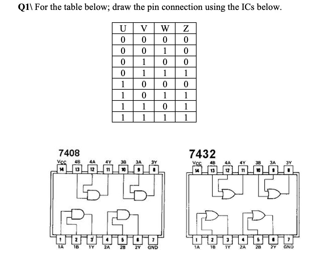 Solved Q1`For the table below; draw the pin connection using | Chegg.com
