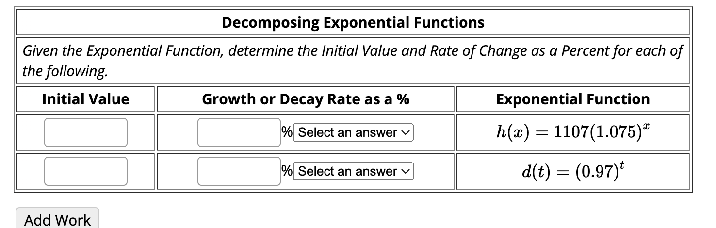 Decomposing Exponential Functions Given the | Chegg.com