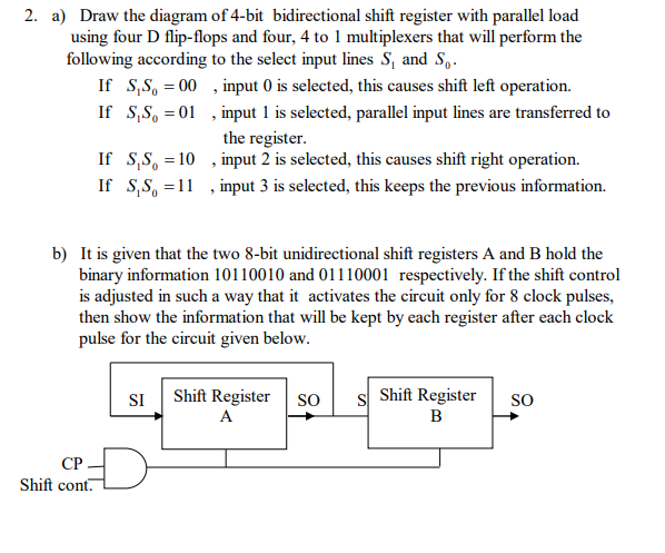 Solved 2. a) Draw the diagram of 4-bit bidirectional shift | Chegg.com