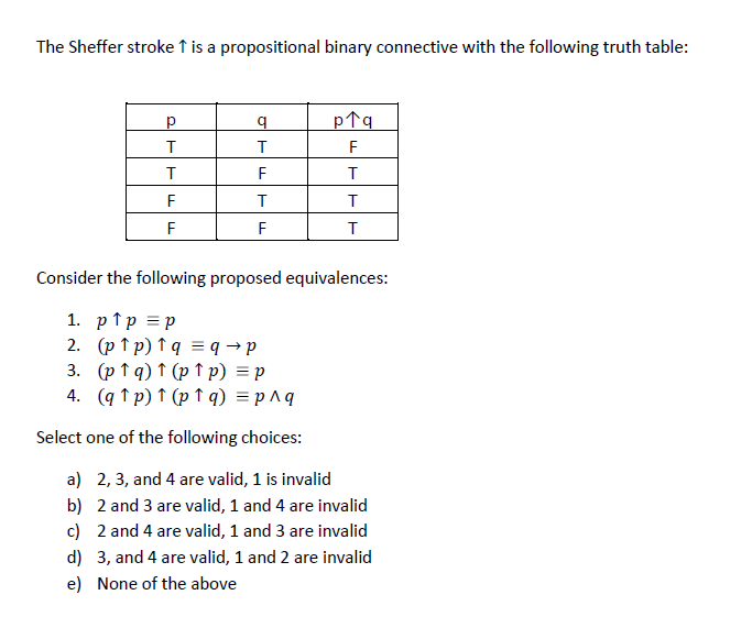 Solved The Sheffer stroke 1 is a propositional binary | Chegg.com