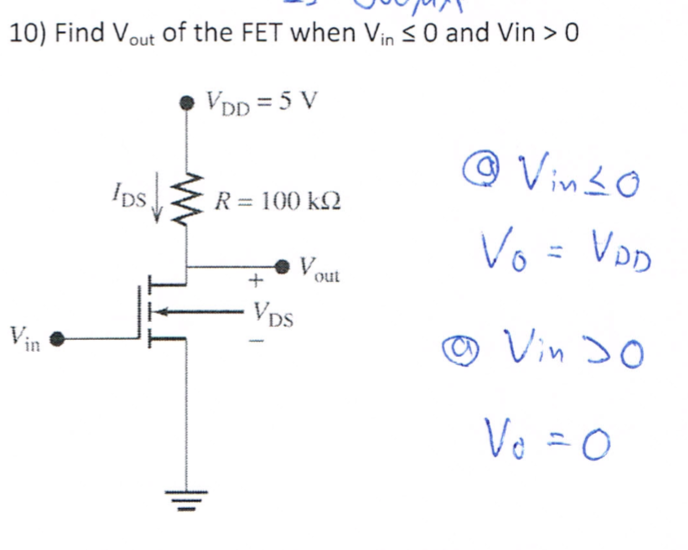 Solved 10) Find Vout of the FET when Vin S 0 and Vin> 0 DS R | Chegg.com