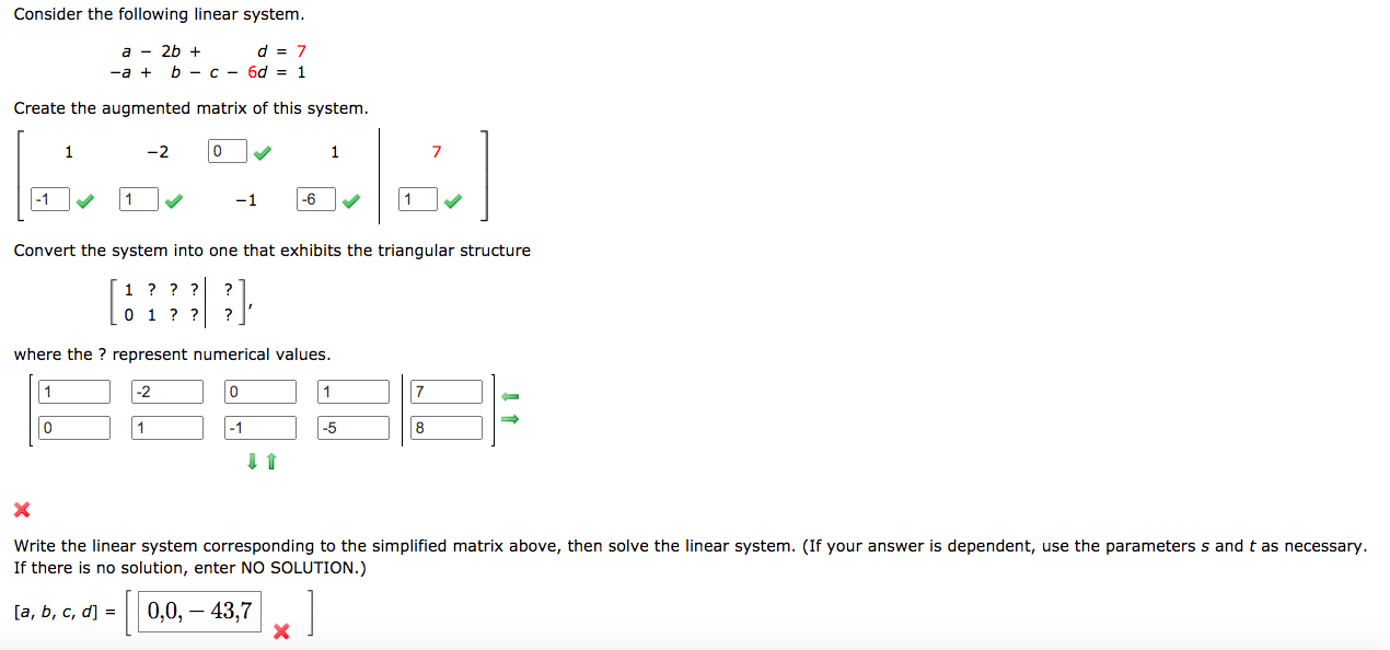 Solved Consider the following linear system. a - 2b + d = 7 | Chegg.com