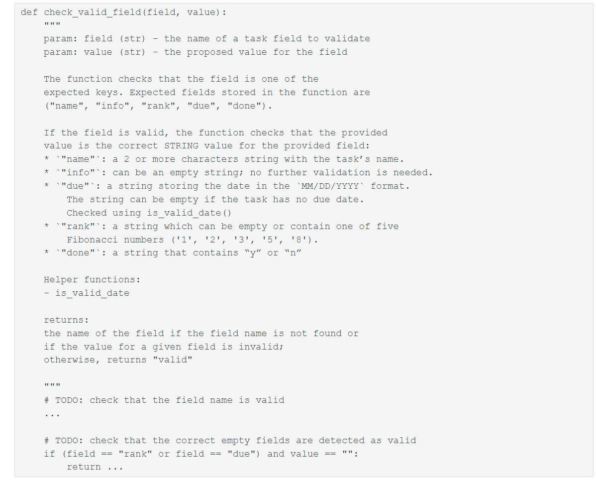 def check_valid_field(field, ﻿value):"" "param: field | Chegg.com