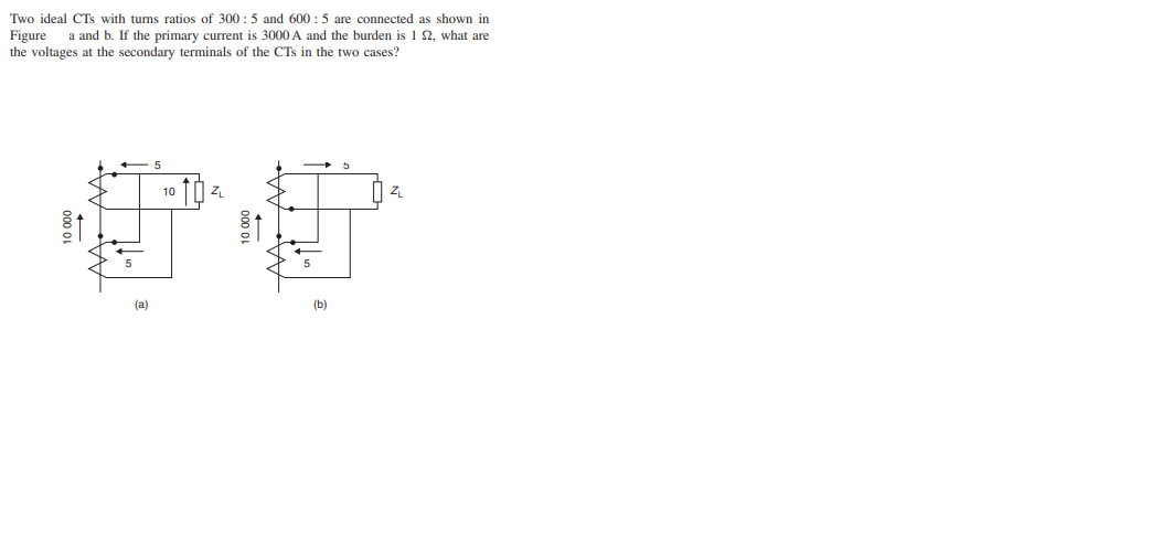 Solved Two ideal CTs with turns ratios of 300 : 5 and 600 : | Chegg.com