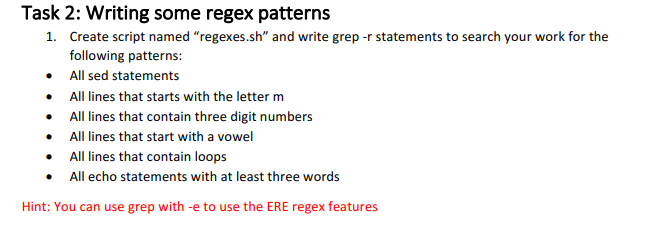 Solved Task 2: Writing some regex patterns 1. Create script | Chegg.com