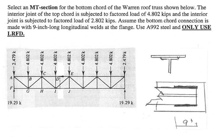 Solved Select an MT-section for the bottom chord of the | Chegg.com