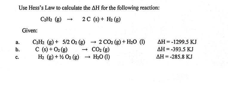 Solved Use Hess's Law to calculate the ΔH for the following | Chegg.com