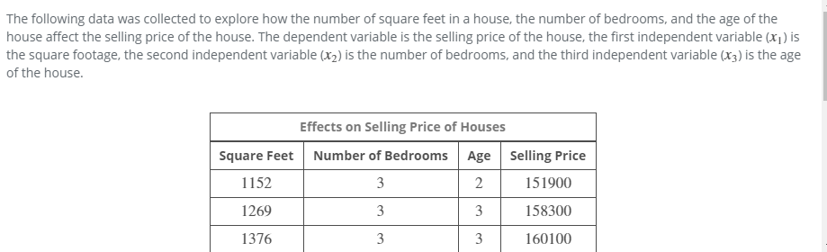 Solved The following data was collected to explore how the | Chegg.com