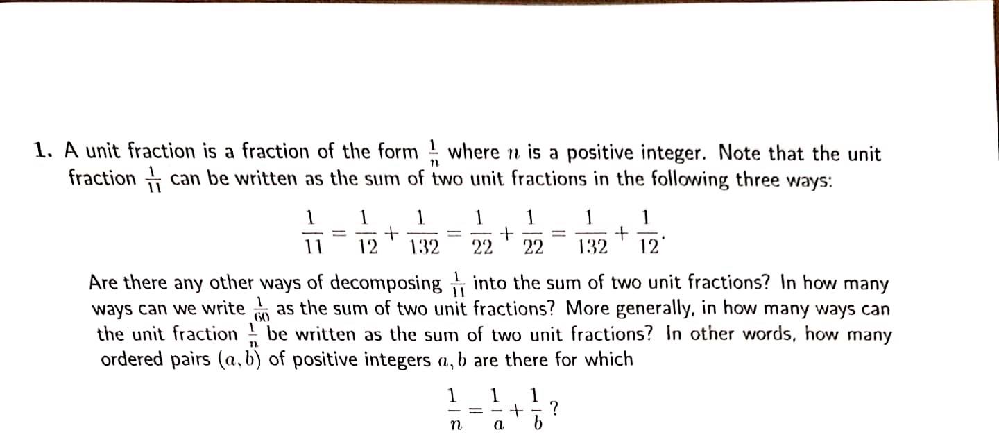 Solved . A unit fraction is a fraction of the form n1 where | Chegg.com