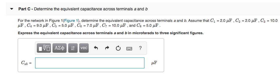 Solved Part C Determine the equivalent capacitance across | Chegg.com