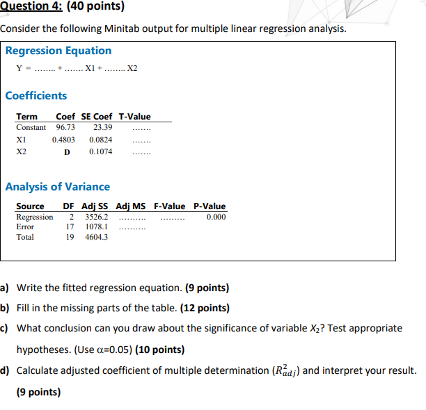 Solved Question 4: (40 points) Consider the following | Chegg.com