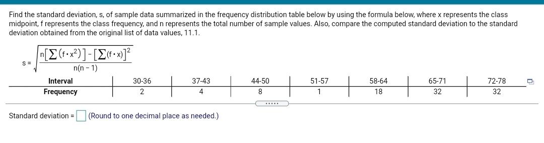 Solved Find the standard deviation, s, of sample data | Chegg.com