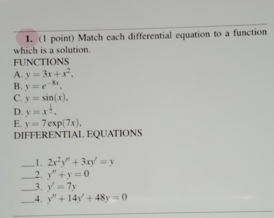 Solved 1. (1 point) Match each differential equation to a | Chegg.com