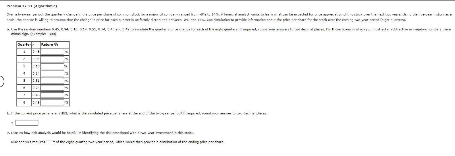 Solved ver a five-year period, the quarterly change in the | Chegg.com