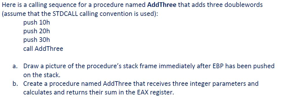 Here is a calling sequence for a procedure named | Chegg.com