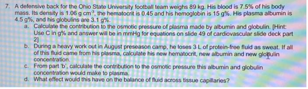 The Starling forces (major pathway for water and | Chegg.com