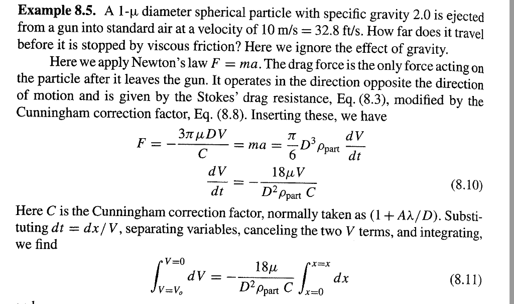 Solved Example 8.5. A l-u diameter spherical particle with | Chegg.com