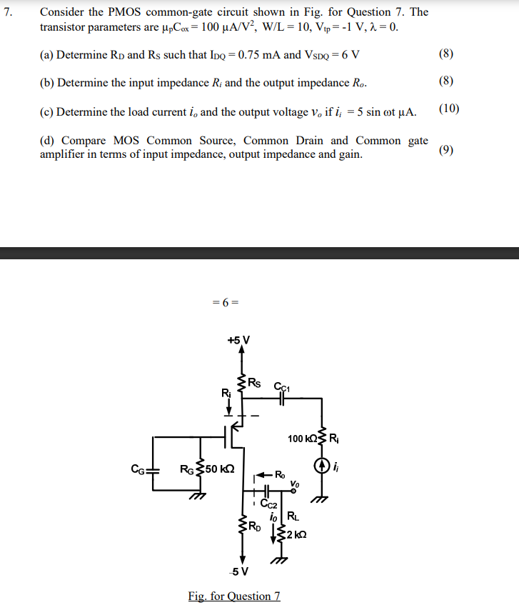 Solved 7. Consider the PMOS common-gate circuit shown in | Chegg.com