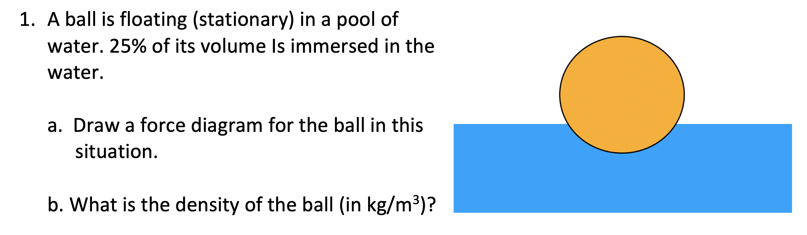 Solved 1. A ball is floating (stationary) in a pool of | Chegg.com