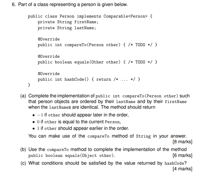 Solved 6. Part of a class representing a person is given | Chegg.com