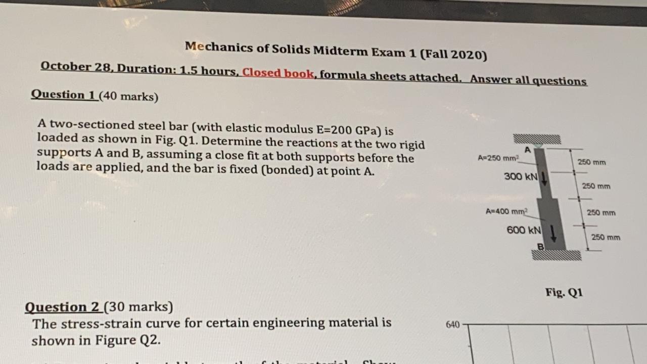 Solved Mechanics of Solids Midterm Exam 1 (Fall 2020) | Chegg.com