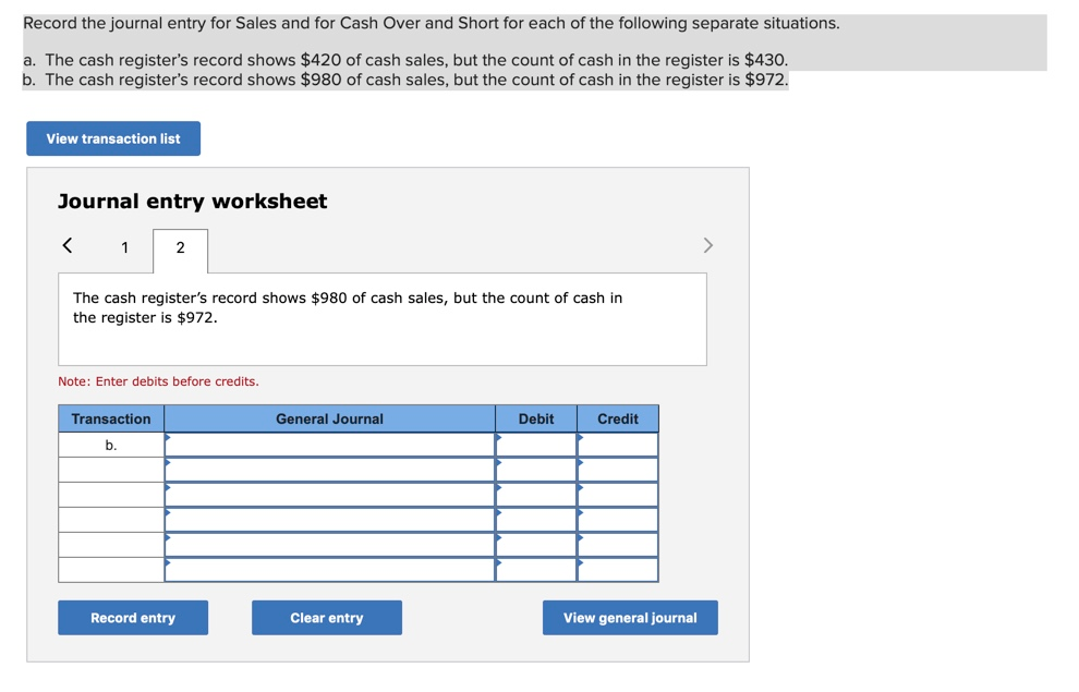 Solved Record the journal entry for Sales and for Cash Over | Chegg.com