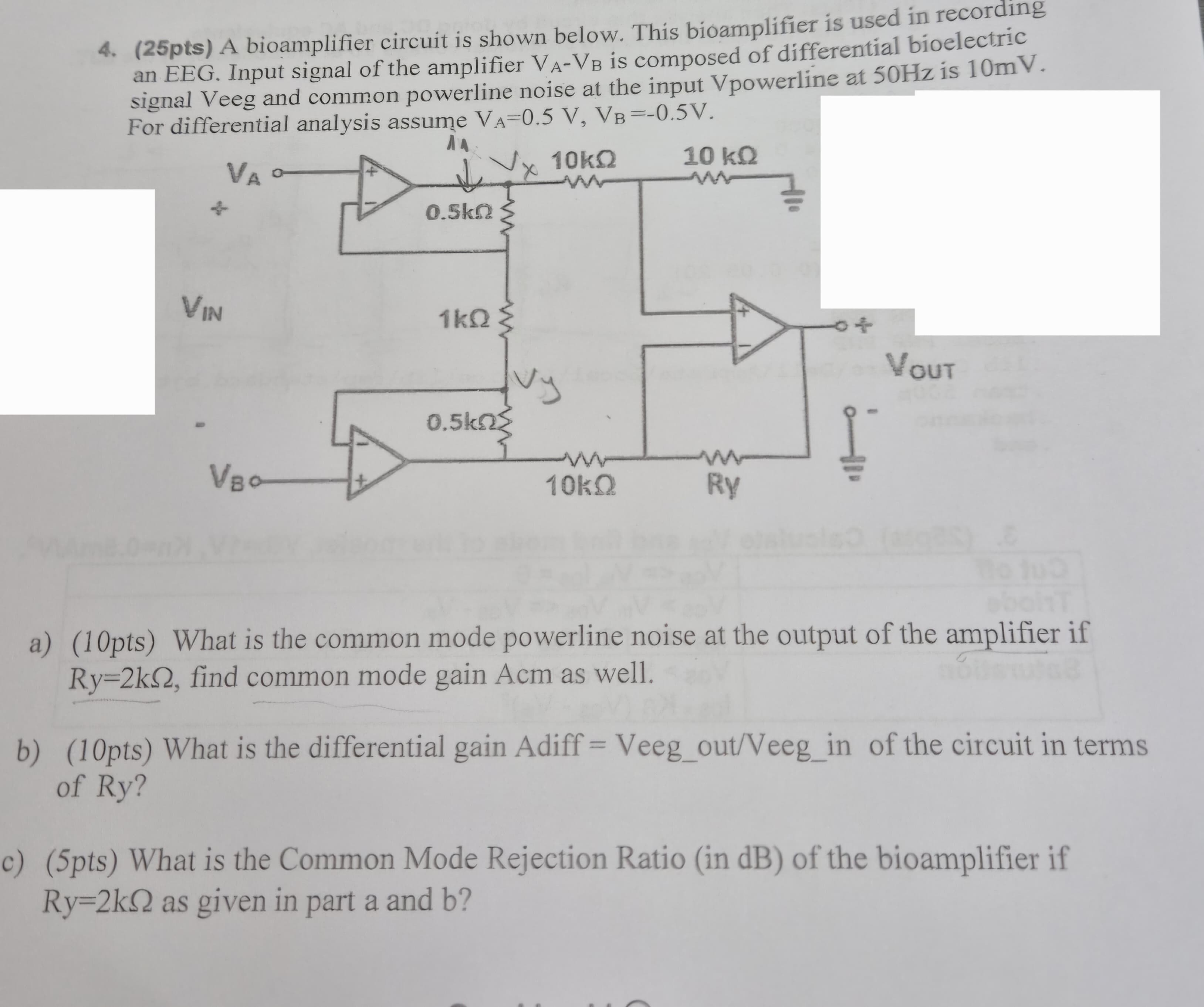 A bioamplifier circuit is ﻿shown below. This | Chegg.com