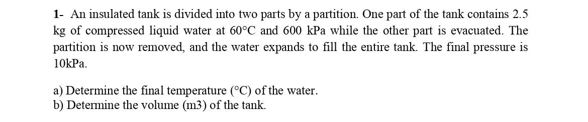 Solved 1- An insulated tank is divided into two parts by a | Chegg.com