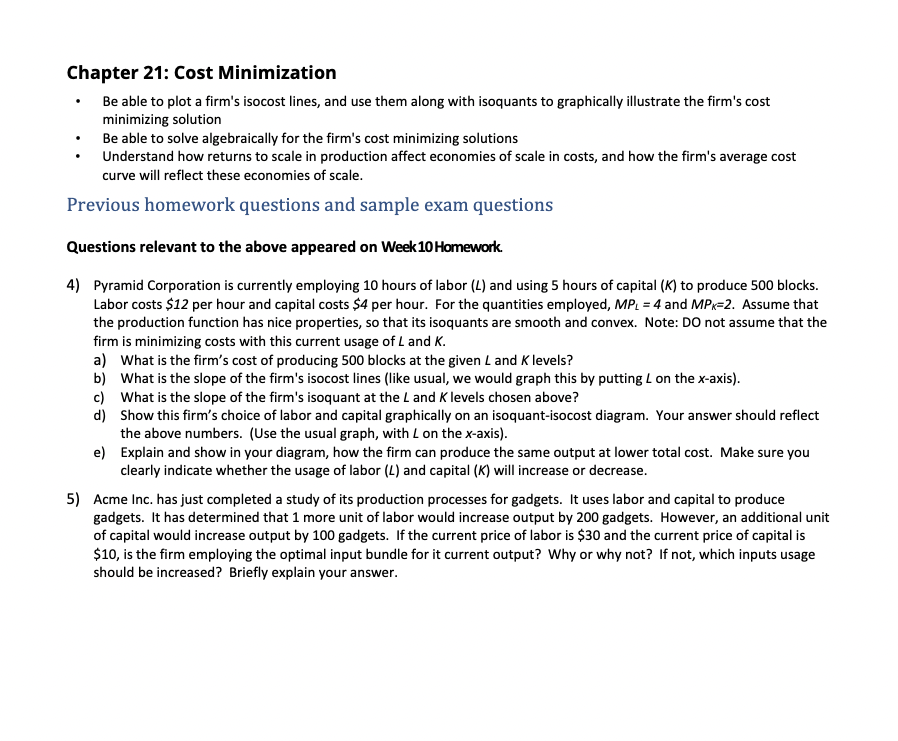 Solved Chapter 21: Cost Minimization • Be able to plot a | Chegg.com