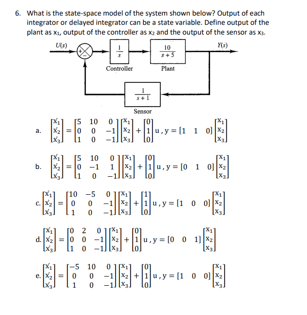 Solved What Is The State Space Model Of The System Shown