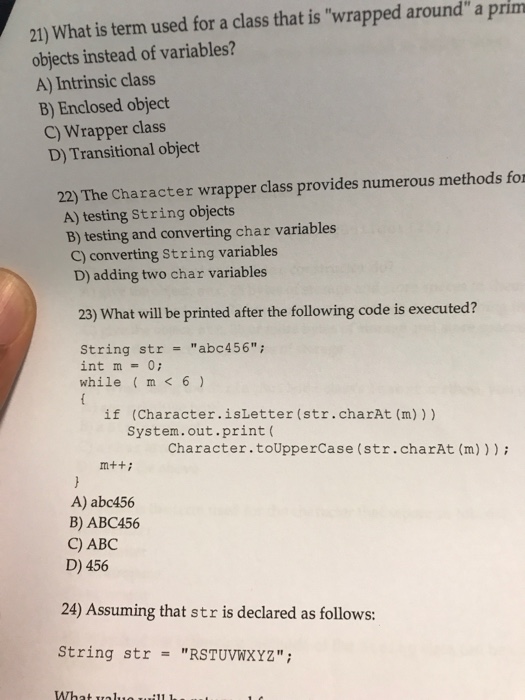 What is term used for a class that is "wrapped | Chegg.com