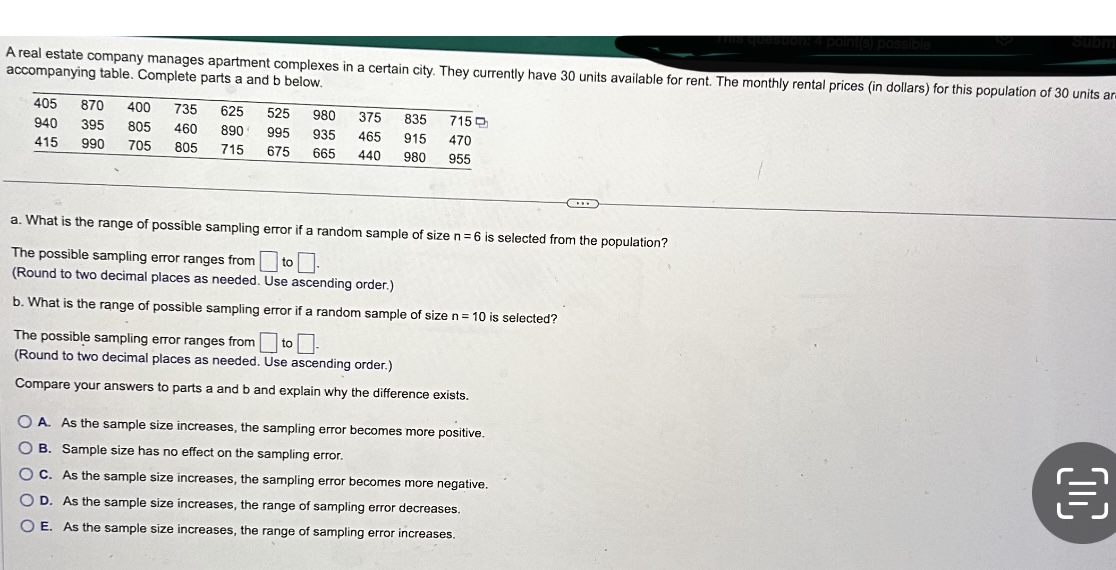 Solved A real estate company manages apartment complexes in | Chegg.com