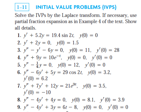 Solved 1-11 INITIAL VALUE PROBLEMS (IVPS) Solve the IVPs by | Chegg.com