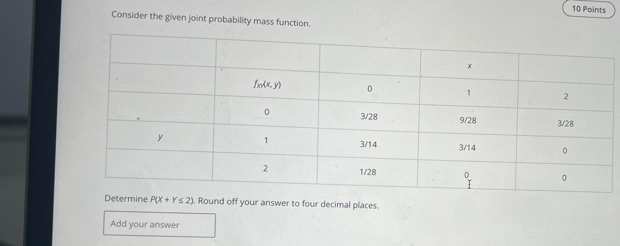 Solved Consider the given joint probability mass function. | Chegg.com